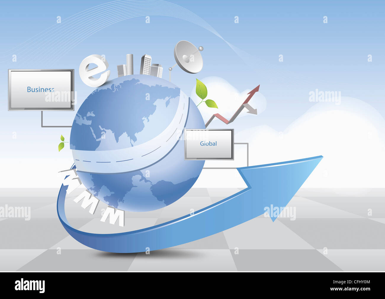 The business and global screen, internet mark standing on the globe ...