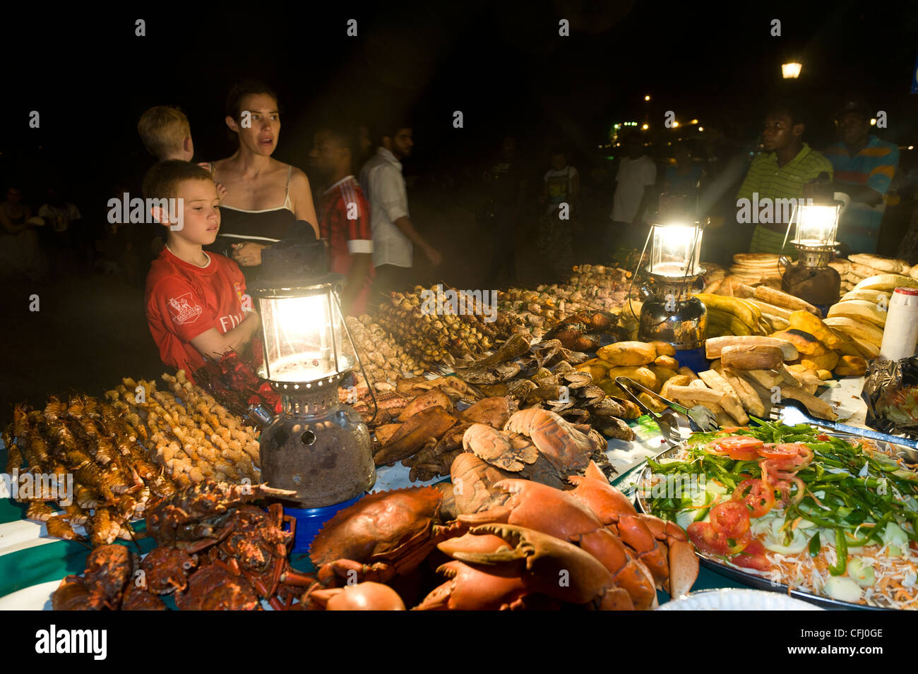 Stalls with cooked food at Forodhani Gardens Stone Town Zanzibar ...