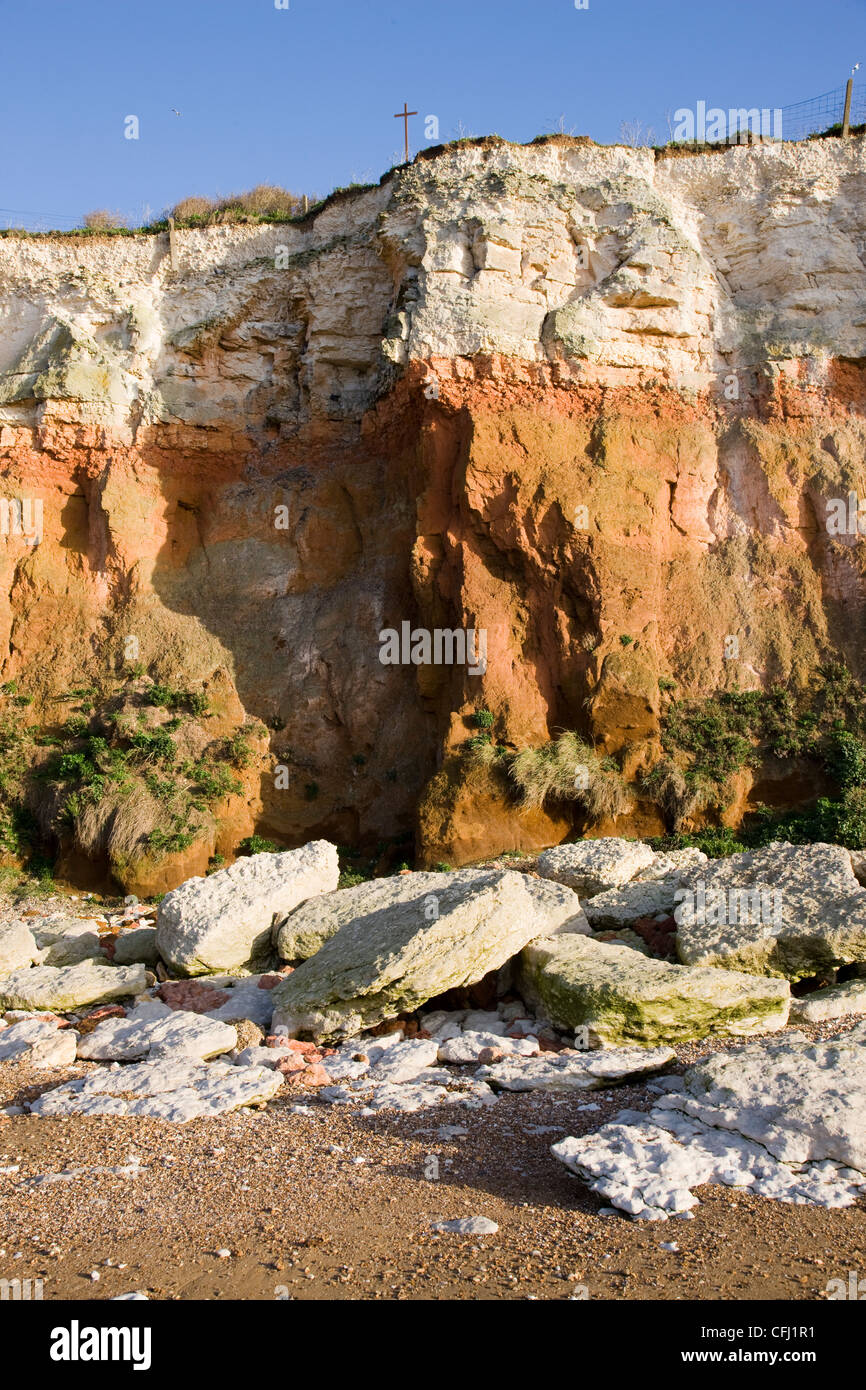 Cliffs made of red and white layered sedimentary rock with horizontal ...