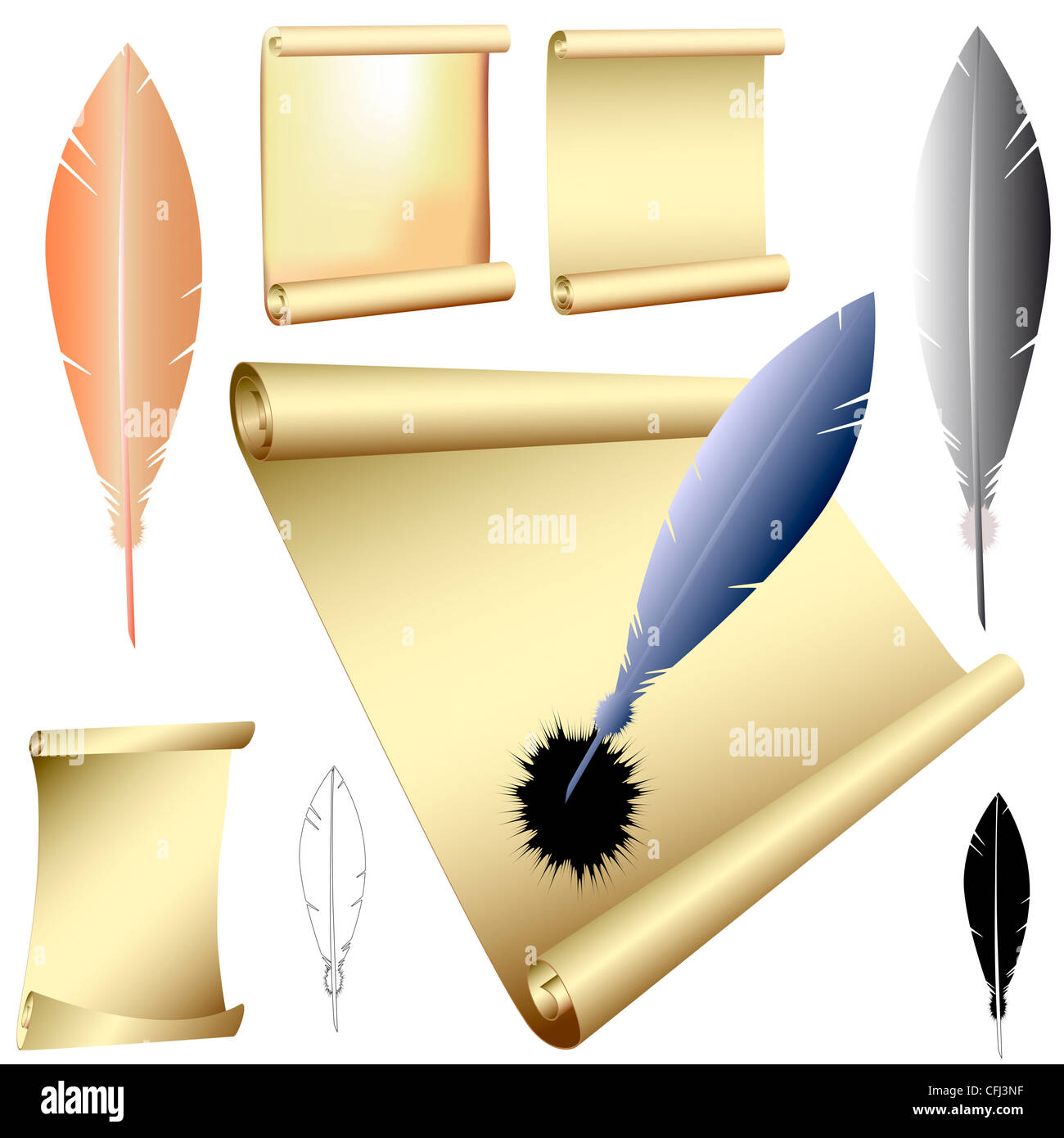 various quills and scrolls Stock Photo - Alamy