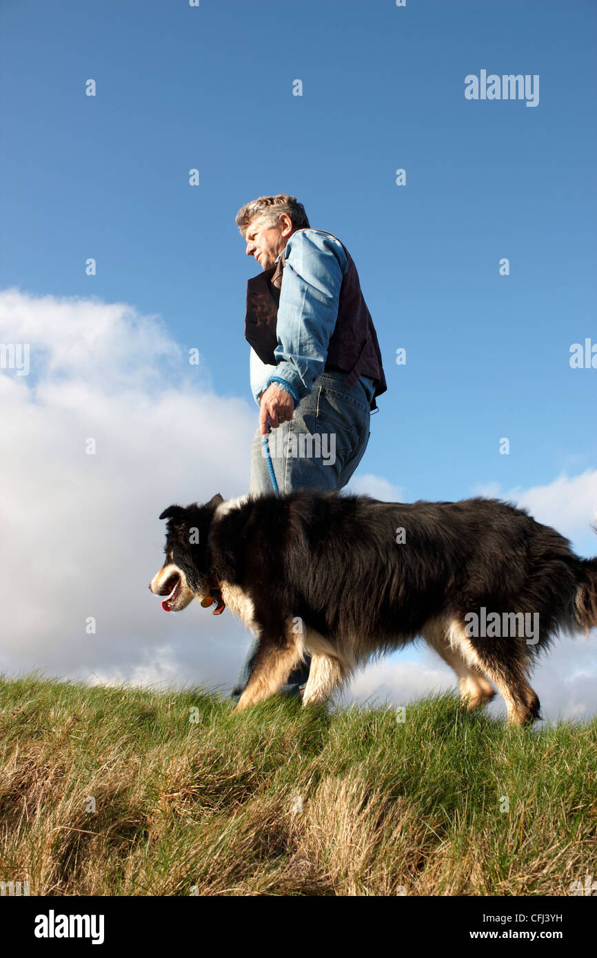 One man and his dog walking side by side Stock Photo - Alamy