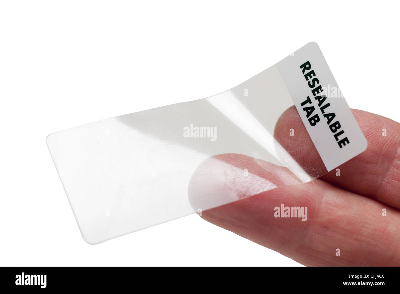 Clear resealable tab label Stock Photo - Alamy