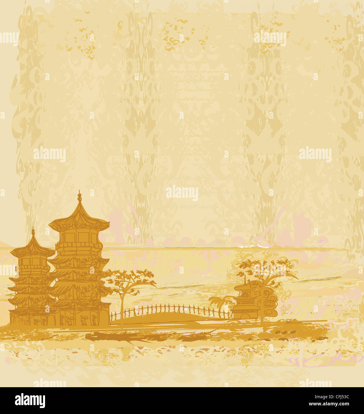 old paper with Asian Landscape Stock Photo - Alamy