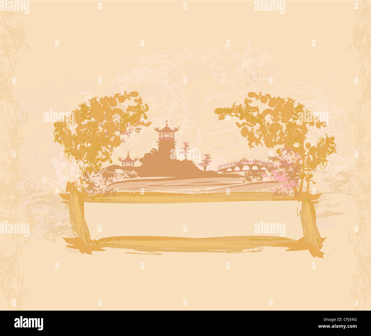 old paper with Asian Landscape Stock Photo - Alamy