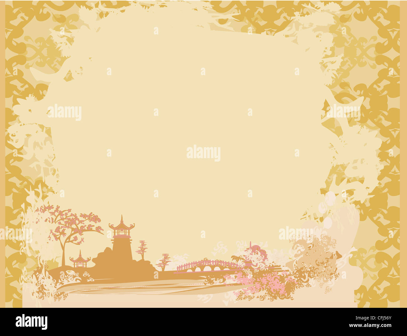 old paper with Asian Landscape Stock Photo - Alamy