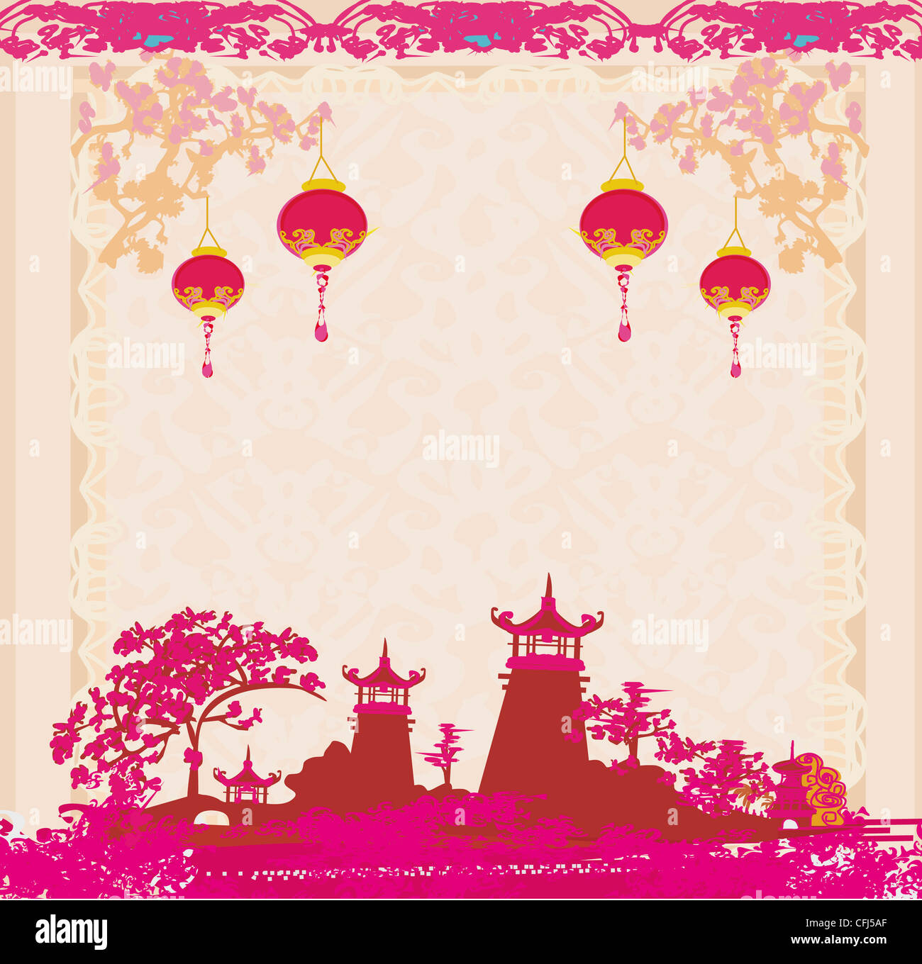 old paper with Asian Landscape Stock Photo - Alamy