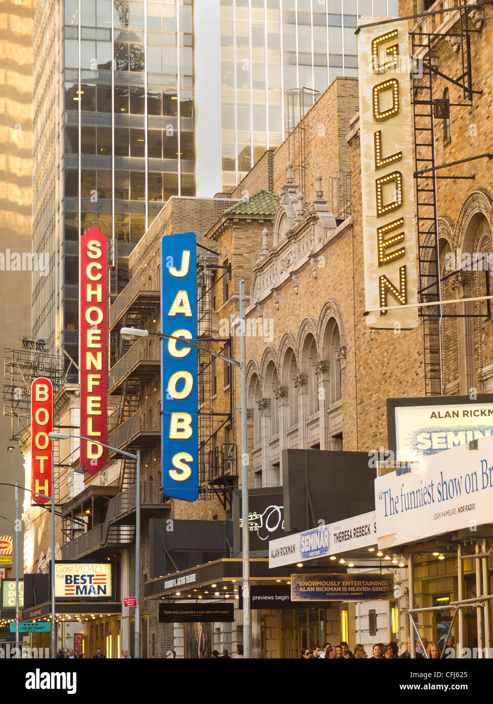 Golden, Jacobs, Schoenfeld and Booth theaters on Broadway in Manhattan ...