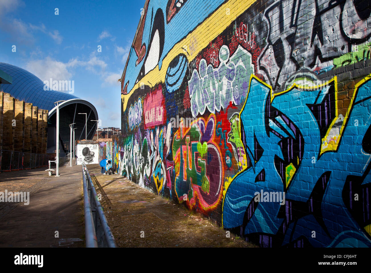 Graffiti behind the Sage Music Centre, Gateshead, Tyne and Wear Stock ...