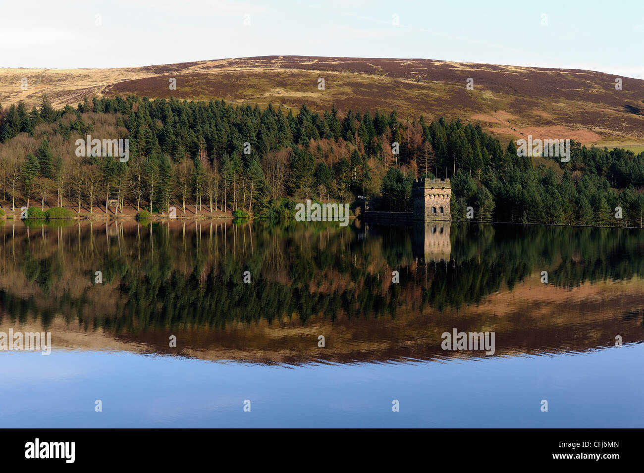 derwent dam reservoir reflection derbyshire Stock Photo - Alamy