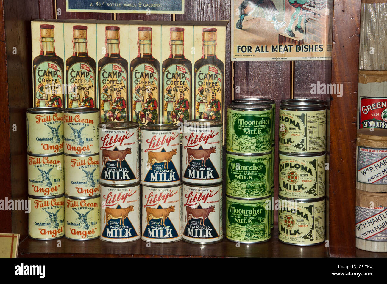 Tinned food and produce from a bygone era, old fashioned style general ...