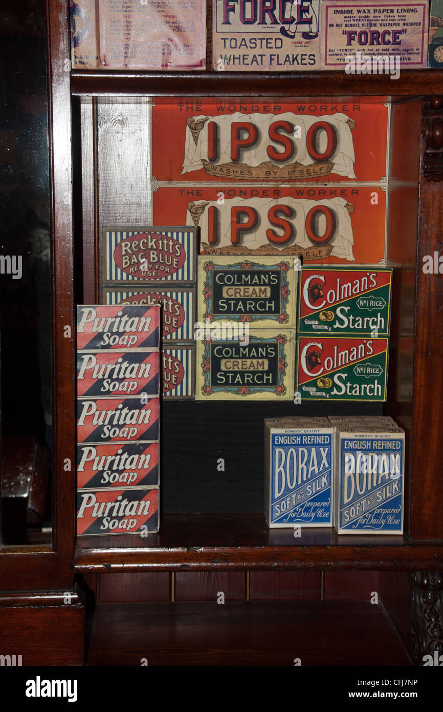 Tinned food and produce from a bygone era, old fashioned style general ...