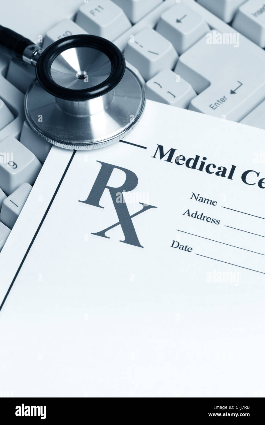 Computer Keyboard and Prescription, concept for Healthcare And Medicine ...