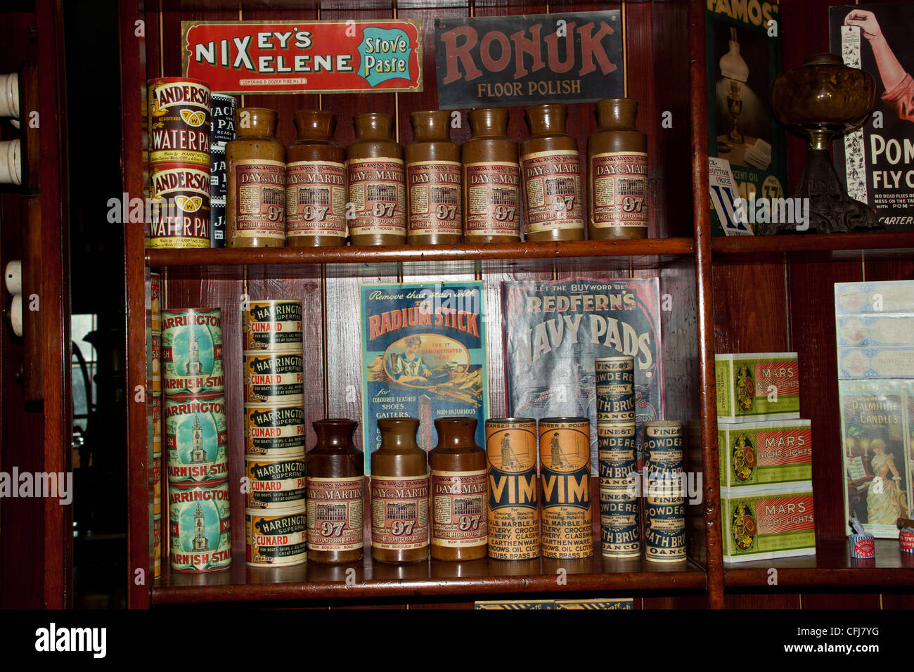 Tinned food and produce from a bygone era, old fashioned style general ...