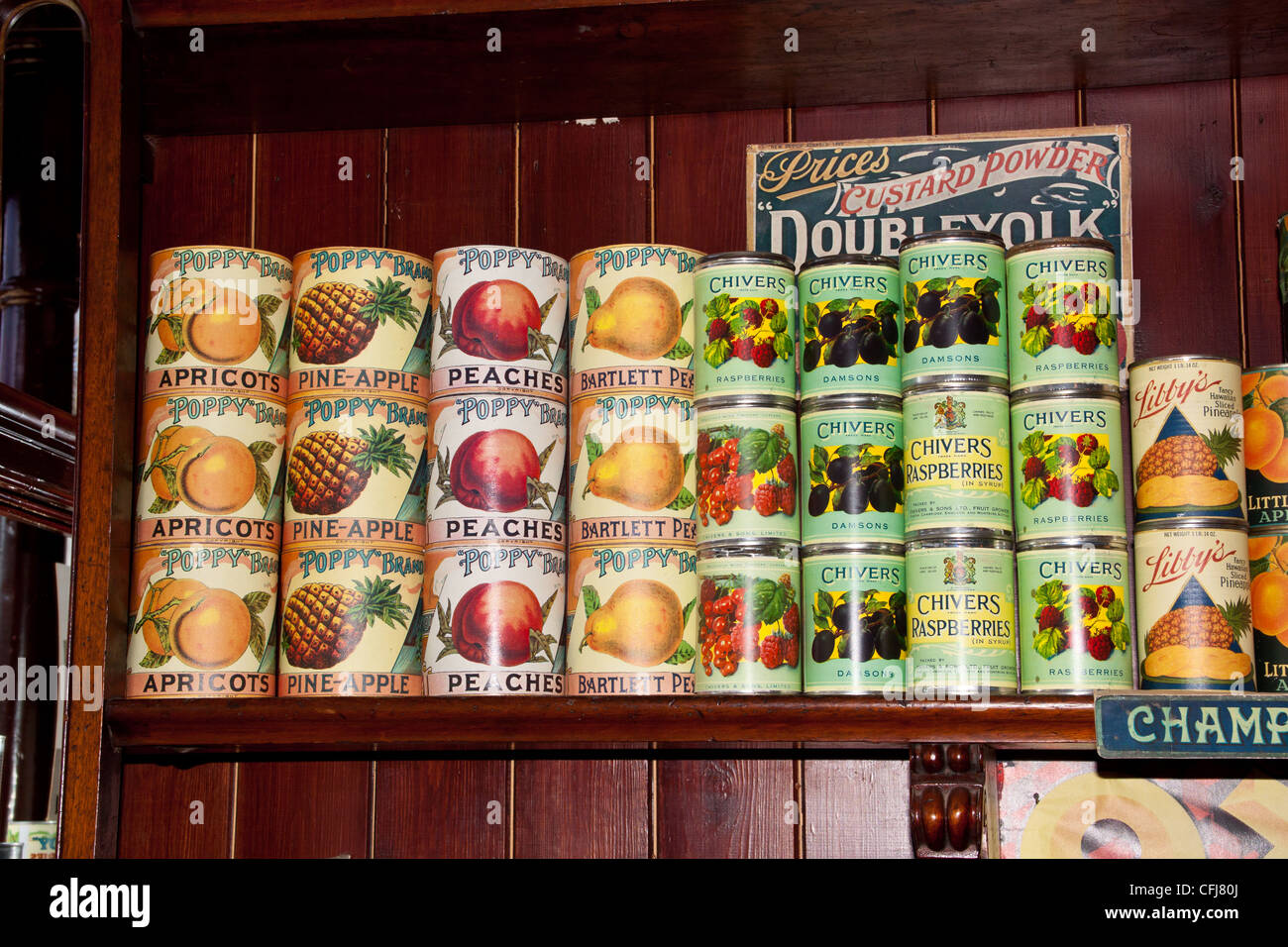 Tinned food and produce from a bygone era, old fashioned style general ...