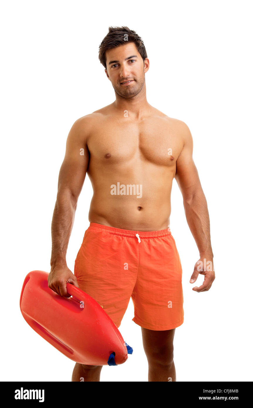 Muscular lifeguard isolated in white Stock Photo - Alamy