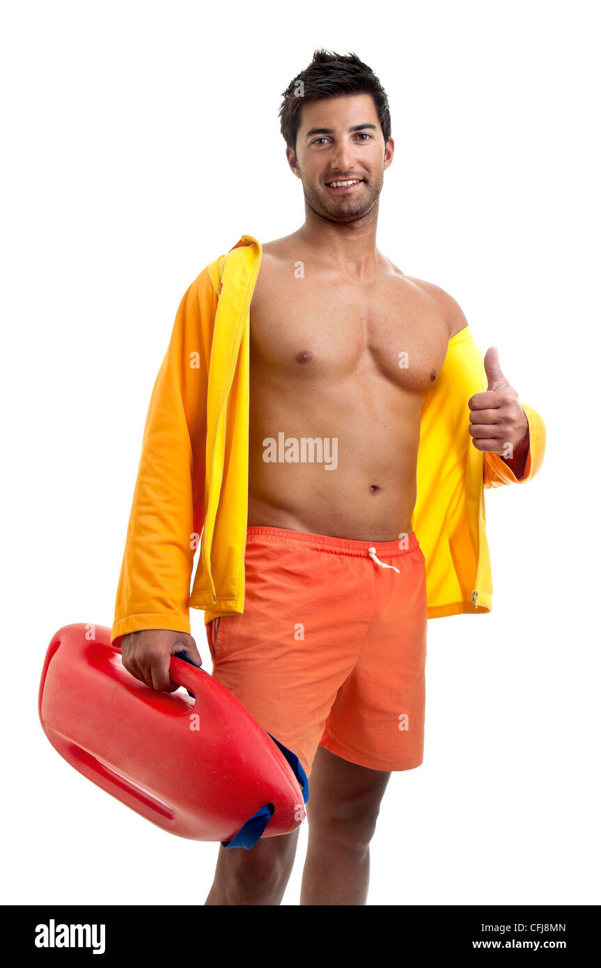 Muscular lifeguard isolated in white Stock Photo - Alamy