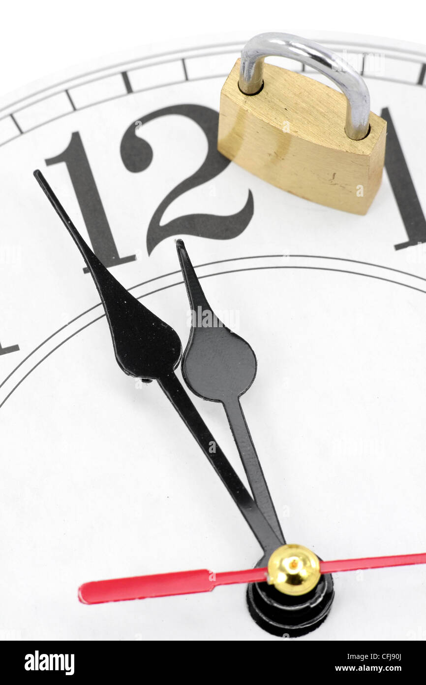 lock and clock with white background, concept of time control Stock ...