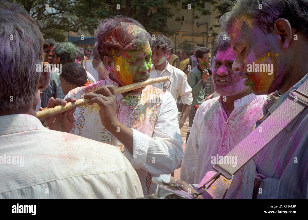 Musicians at the celebration of Holi festival (colors festival or ...