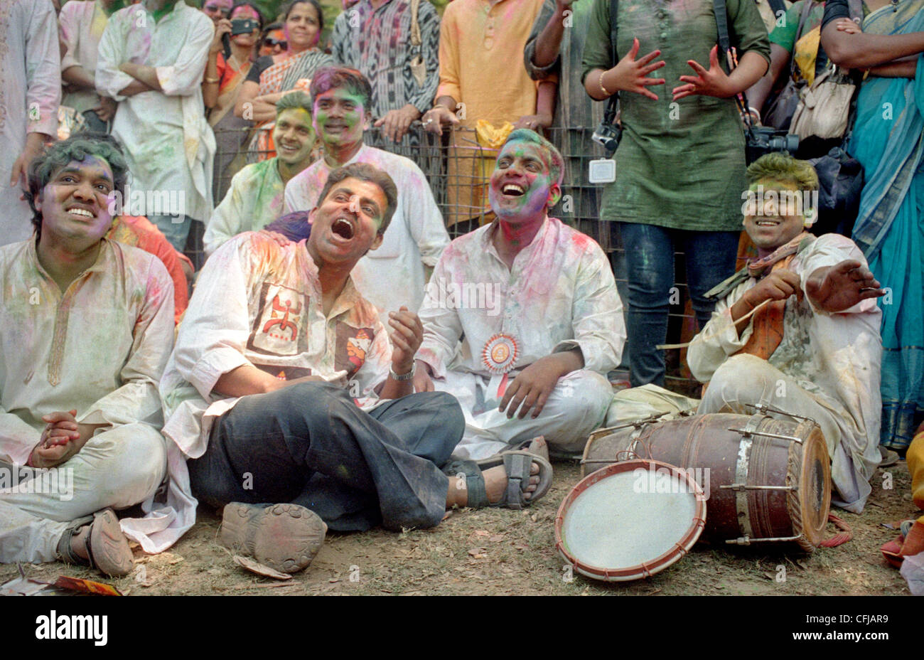 Musicians at the celebration of Holi festival (colors festival or ...