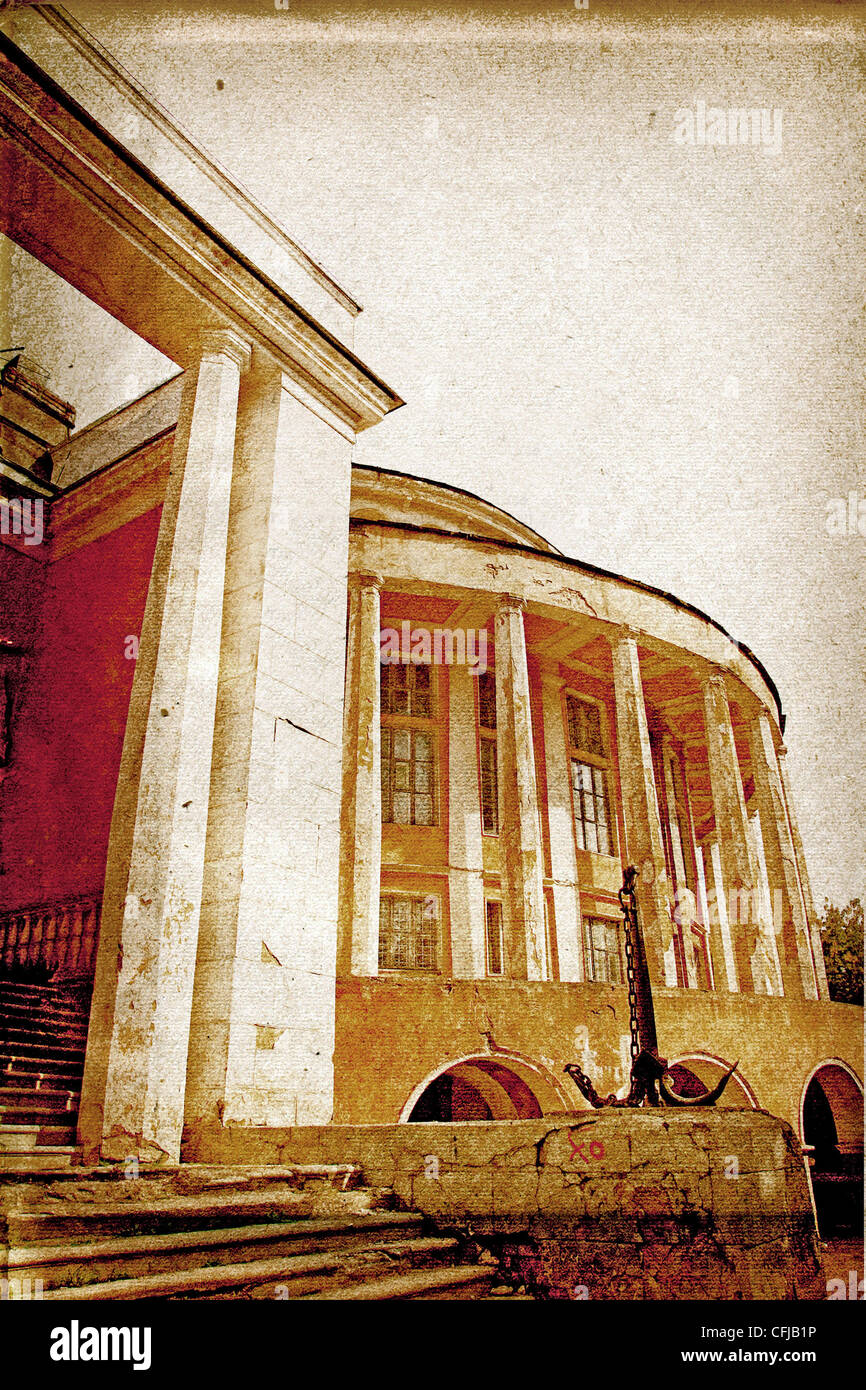 old-time building on grunge background Stock Photo - Alamy