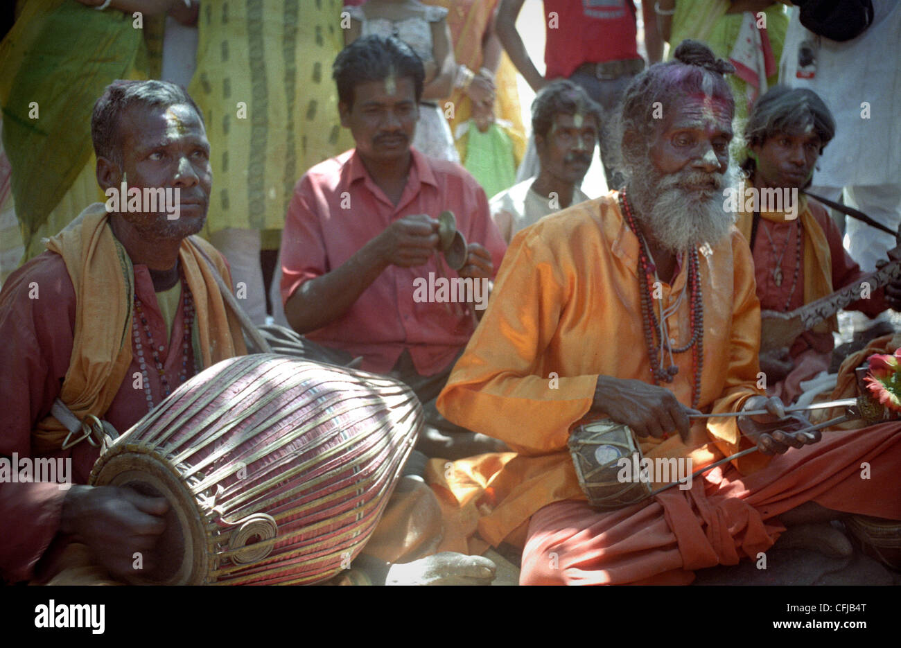 Baul musicians at the celebration of Holi festival (colors festival or ...