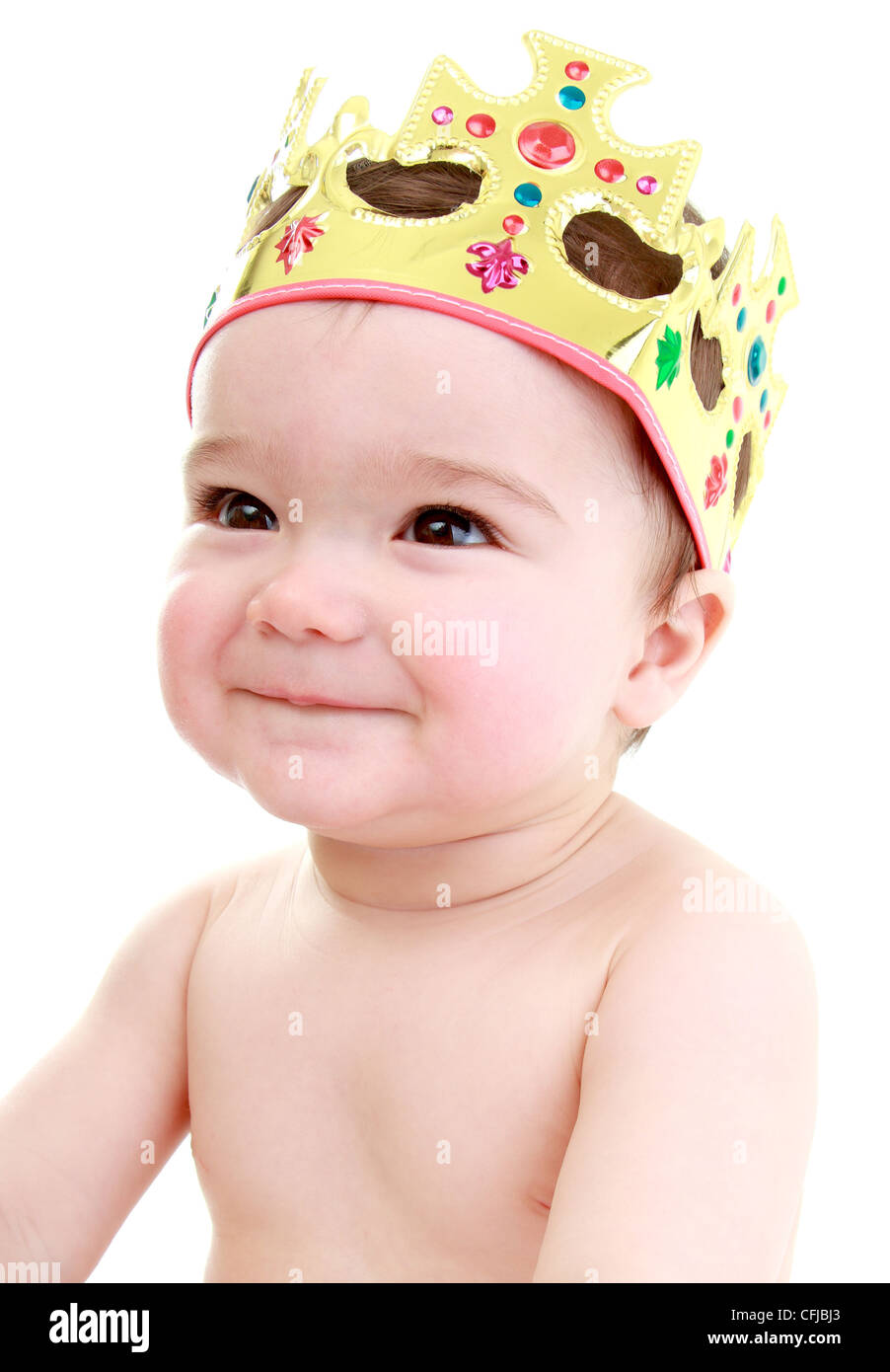 Cheeky baby wearing crown Stock Photo - Alamy