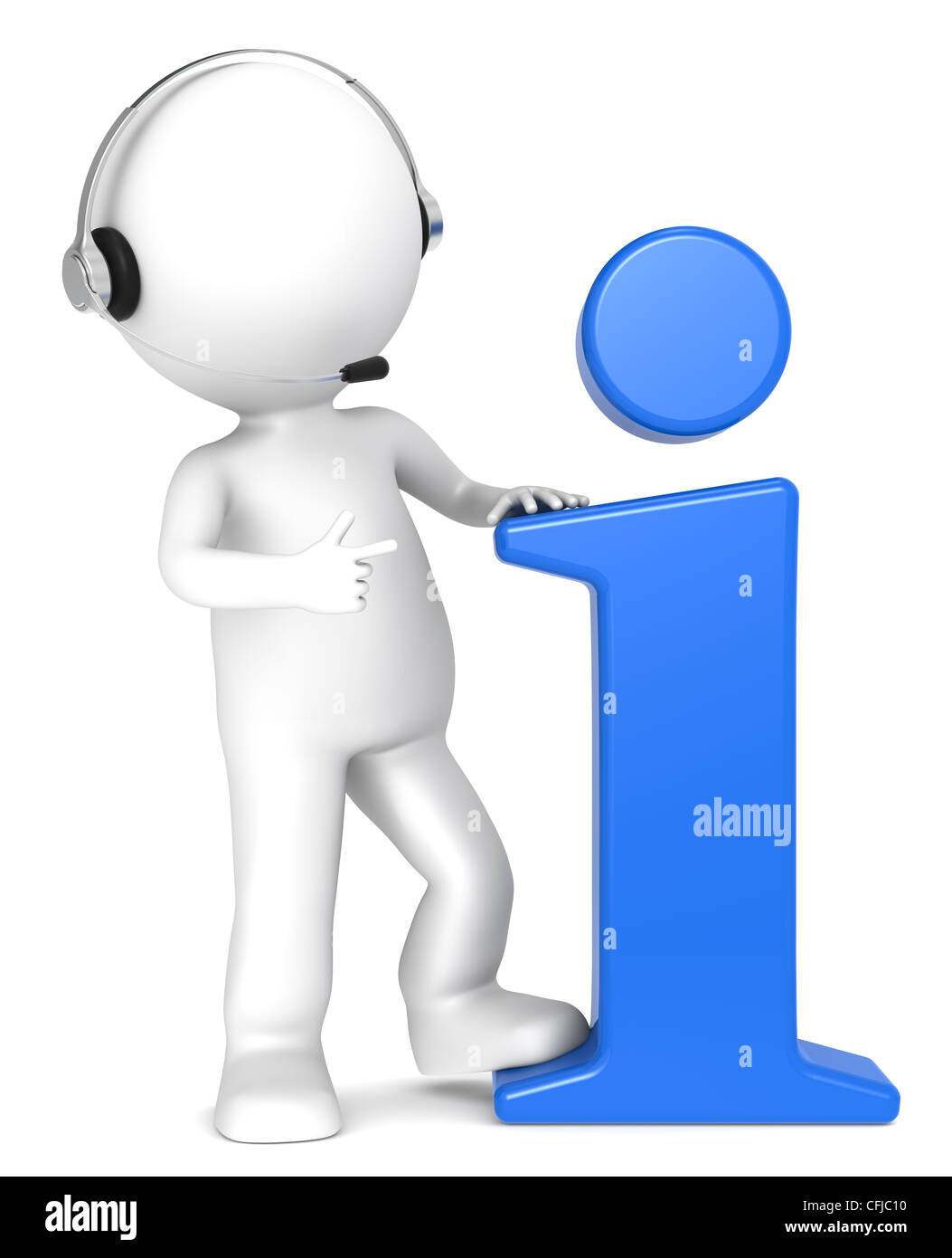 3D little human character with an Info Symbol and a Headset. Blue ...