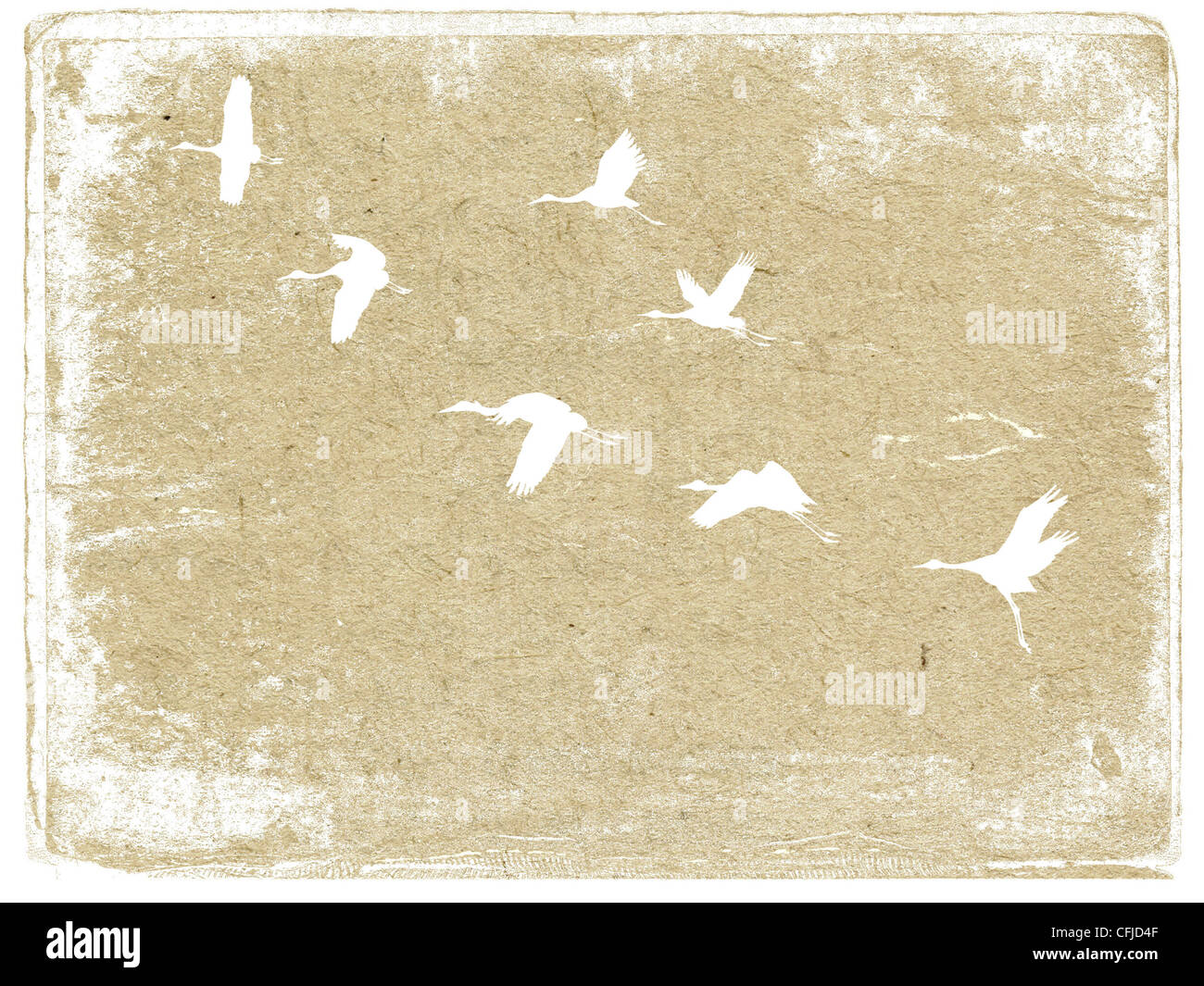 flying crane on grunge background Stock Photo - Alamy