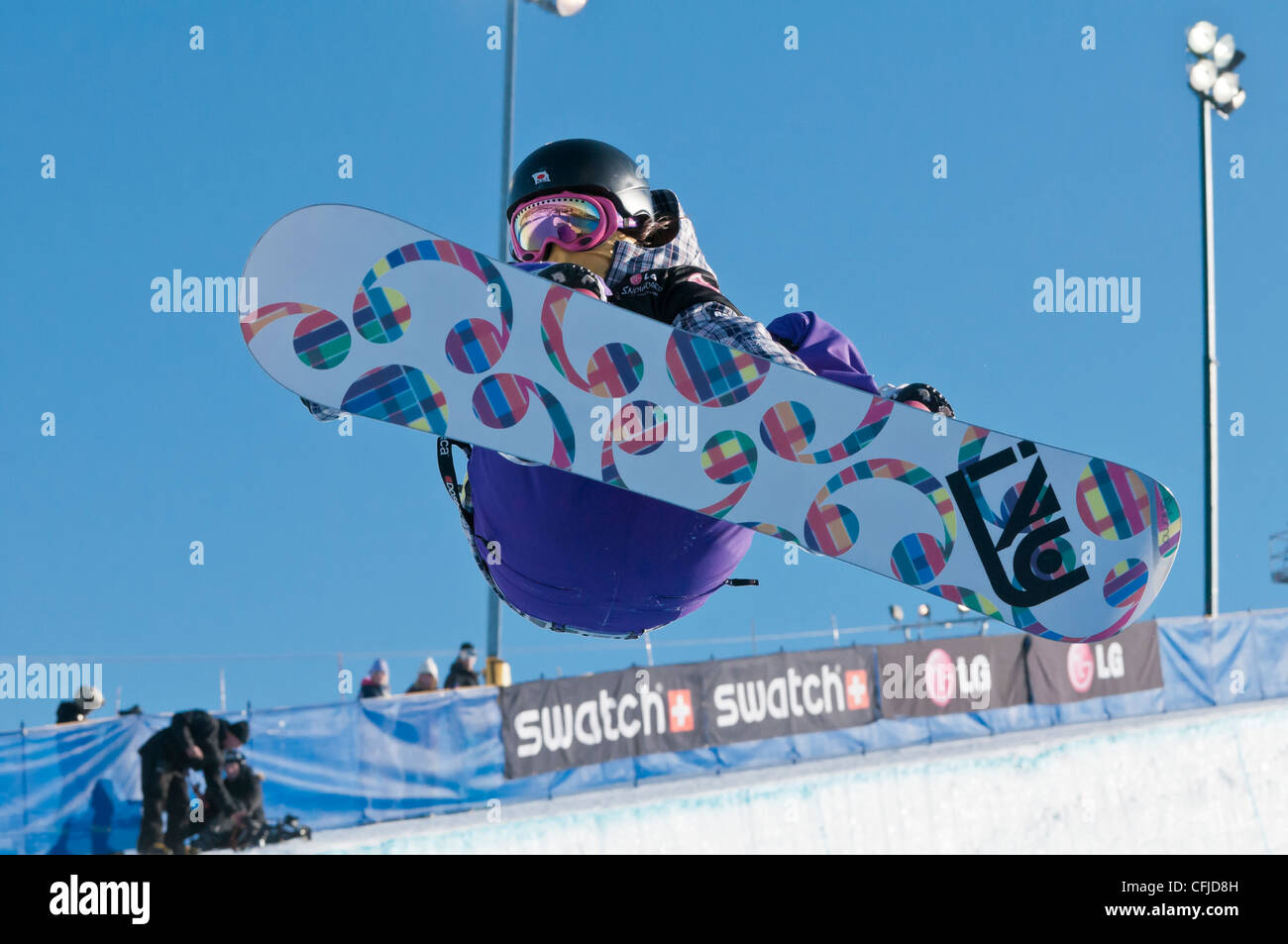 Snowboarder at LG Snowboard FIS World Cup 2011, women's halfpipe event ...