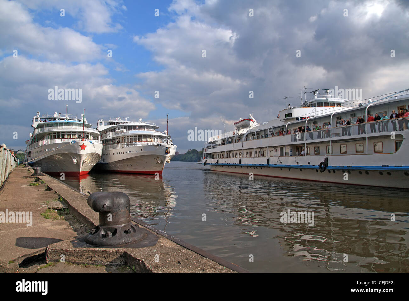 three motor ships on quay Stock Photo - Alamy