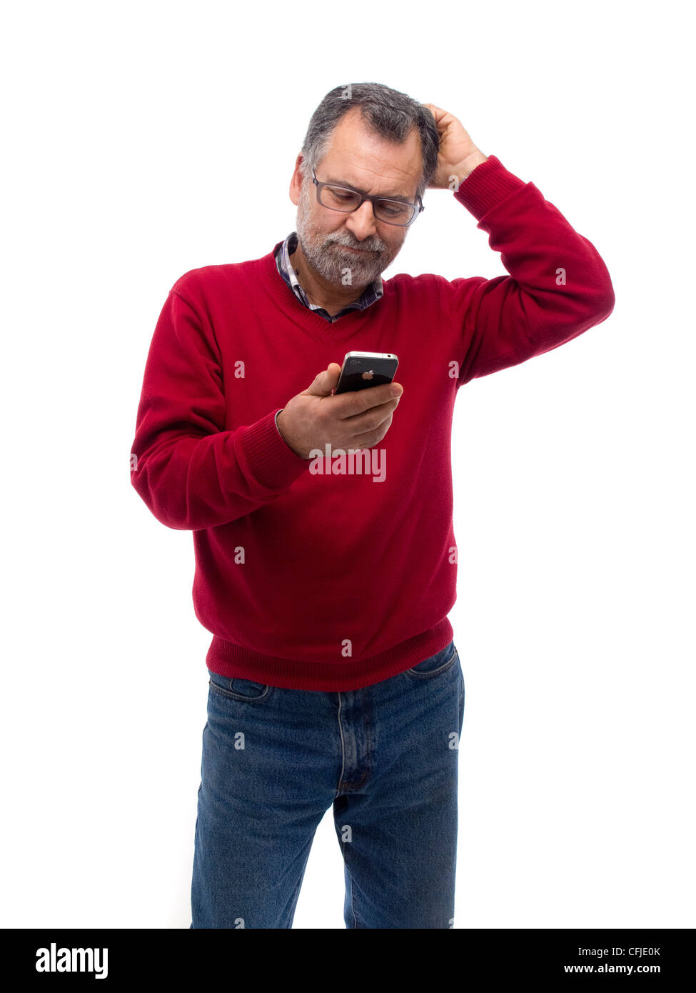 Confused mature man using iPhone Stock Photo - Alamy