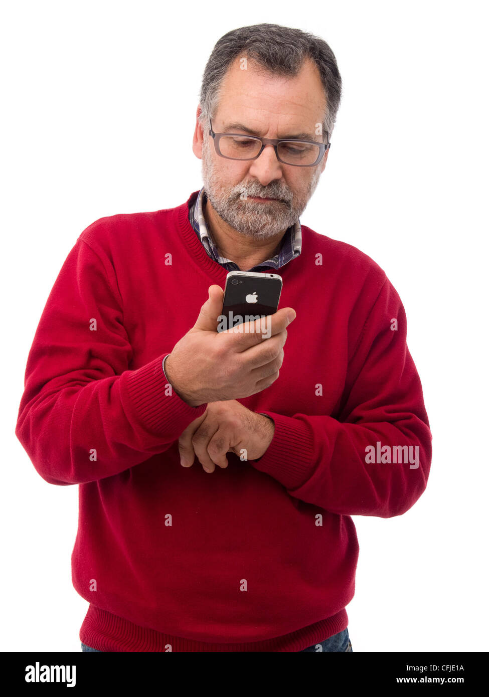 Man middle aged phone texting back hi-res stock photography and images ...