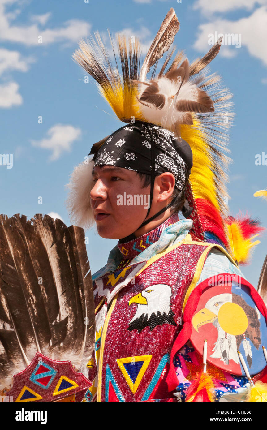 Young Blackfoot man in traditional regalia, Siksika Nation Pow-wow ...