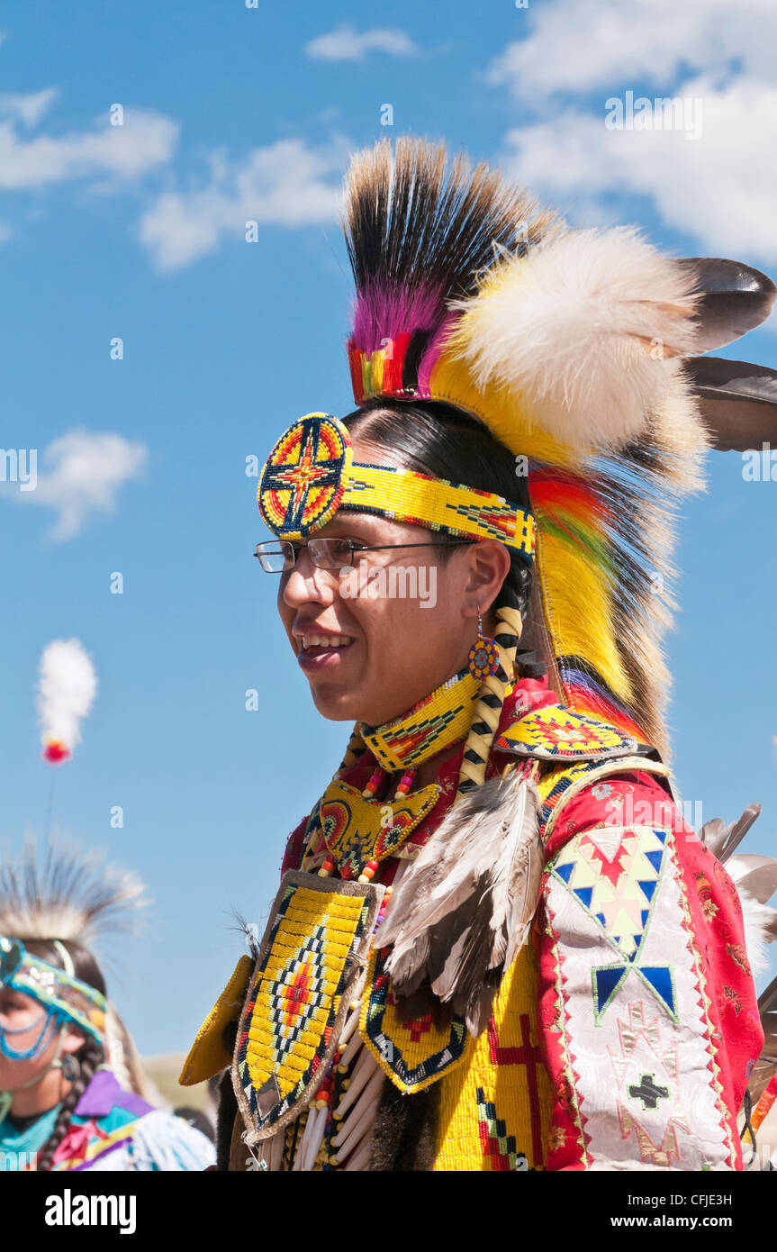 Young Blackfoot man in traditional regalia, Siksika Nation Pow-wow ...