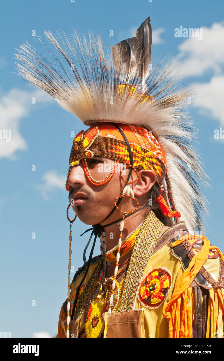 Young Blackfoot man in traditional regalia, Siksika Nation Pow-wow ...