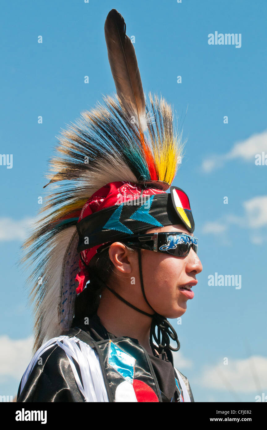 Young Blackfoot man in traditional regalia, Siksika Nation Pow-wow ...