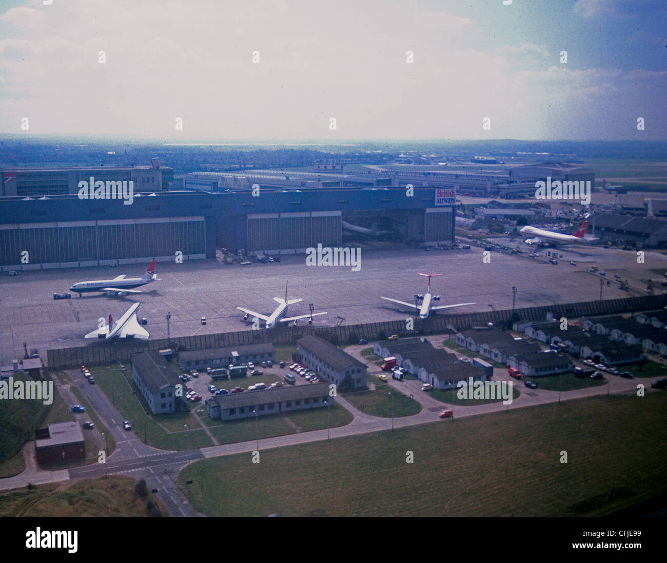 British Airways hangers at Heathrow Airport London (1978 Stock Photo ...