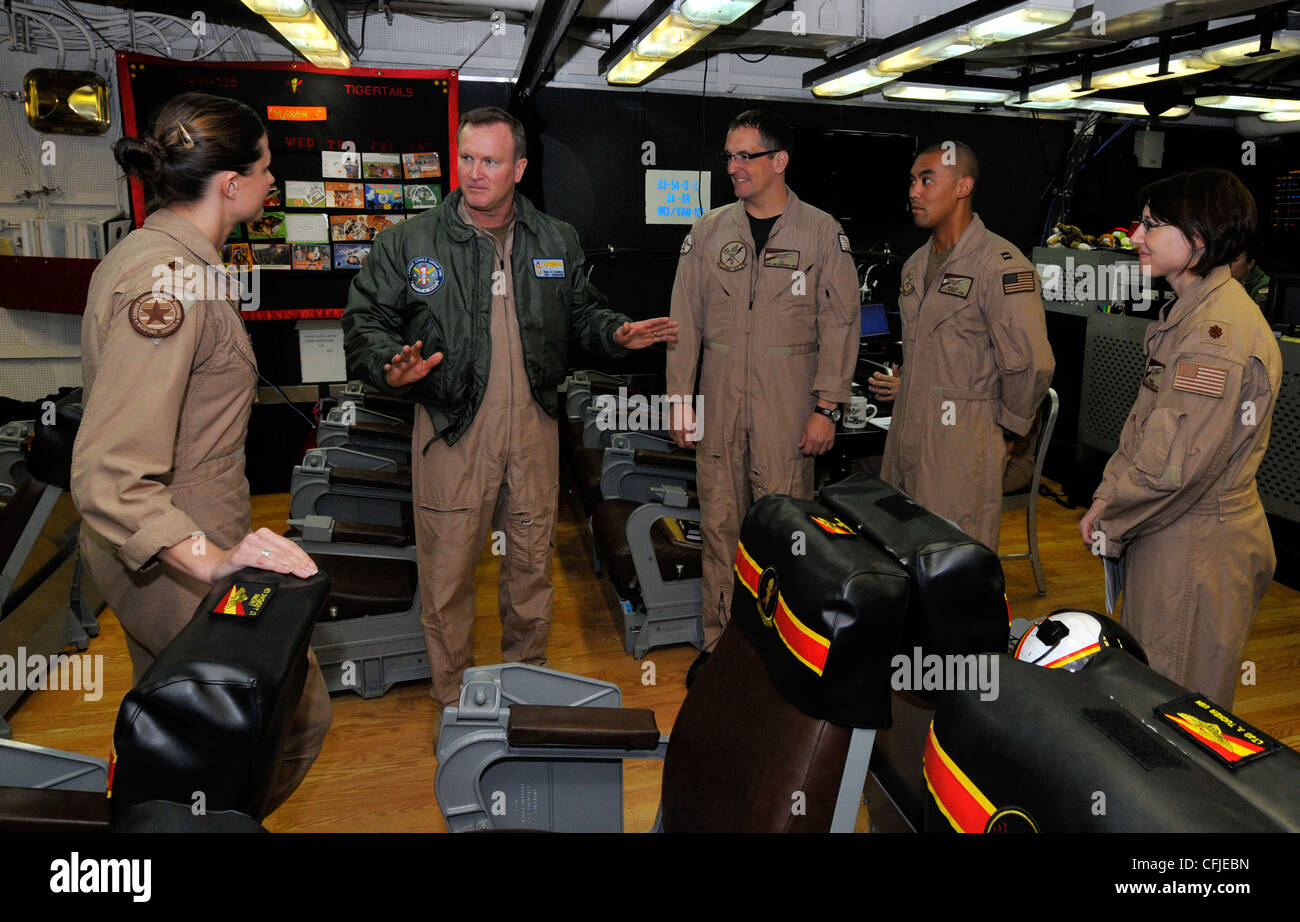 Rear Adm. Thomas K. Shannon, commander of Carrier Strike Group 1, talks ...