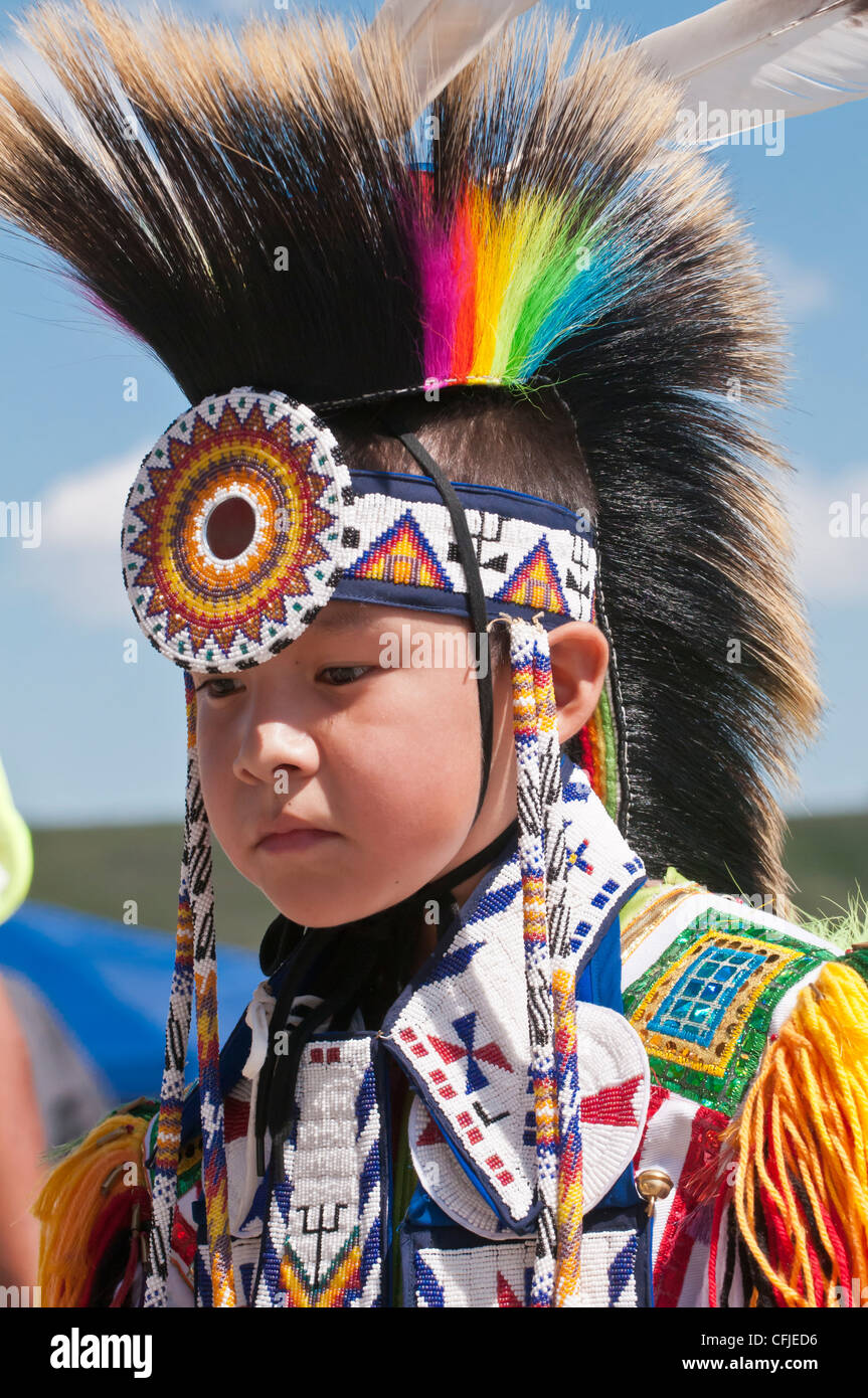 Young Blackfoot boy in traditional regalia, Siksika Nation Pow-wow ...