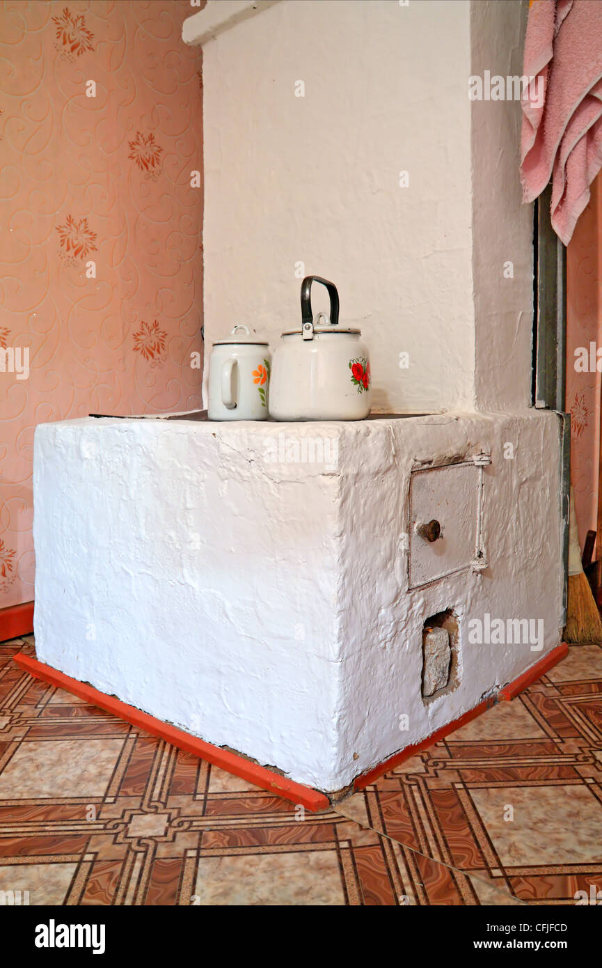 brick stove in rural wooden house Stock Photo - Alamy