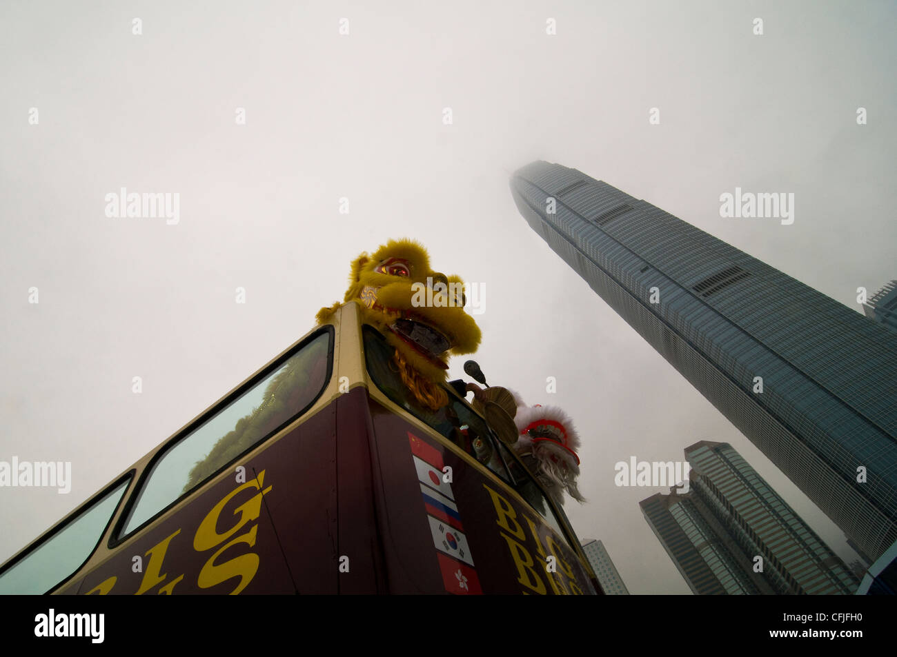 Big bus tours Year of the Dragon celebration by the IFC tower and ferry ...