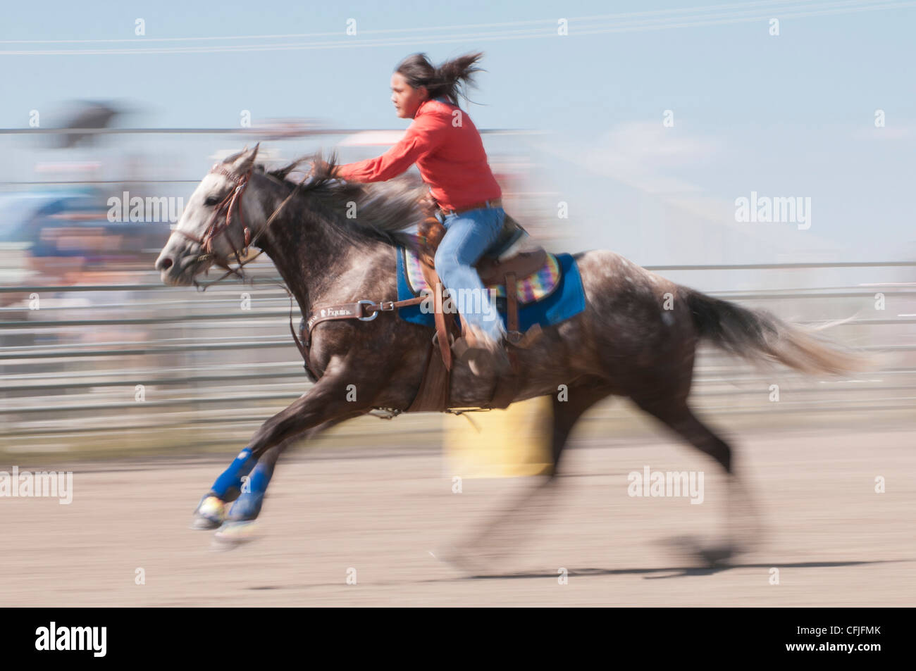 Pole bending, Siksika Nation Rodeo, Gleichen, Alberta, Canada Stock ...
