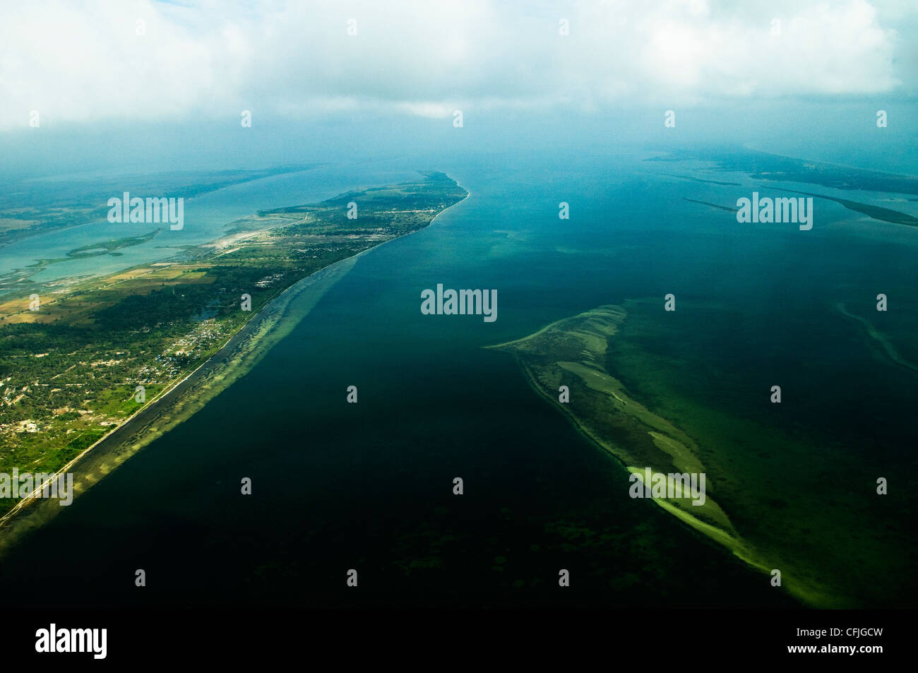 Aerial view of Jaffna lagoon ( left), Palk bay on the right and ...