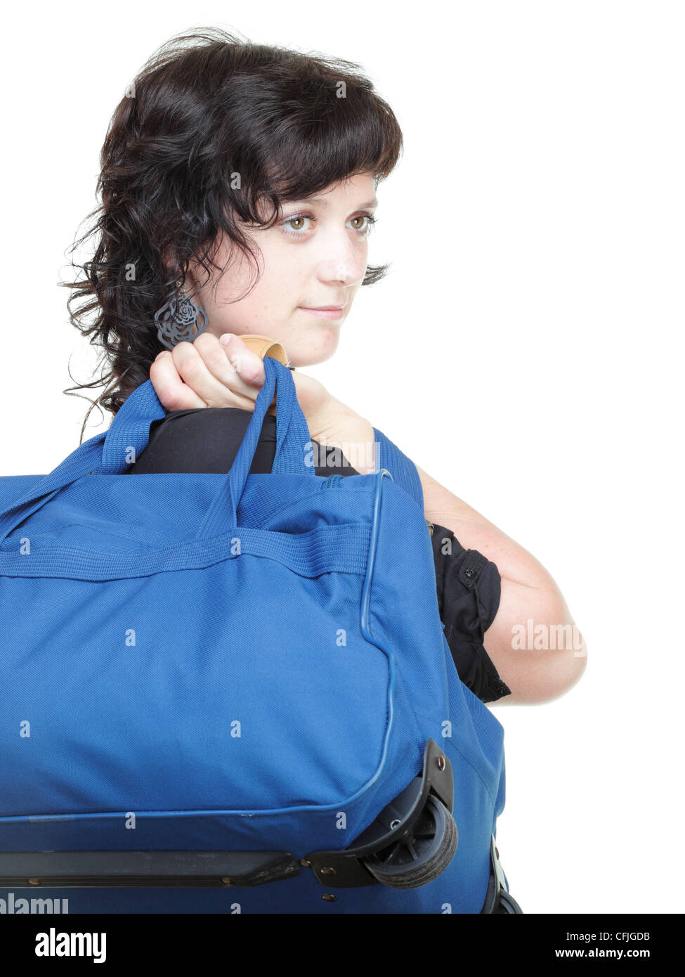woman in black shoulder bag isolated on white Stock Photo - Alamy