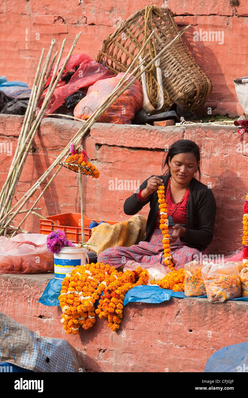 Marigold Seller at Maju Deval Temple in Durbar Square - Kathmandu ...