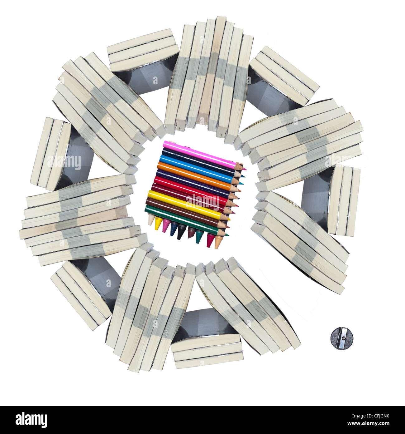 Hexagon wall of books Stock Photo - Alamy