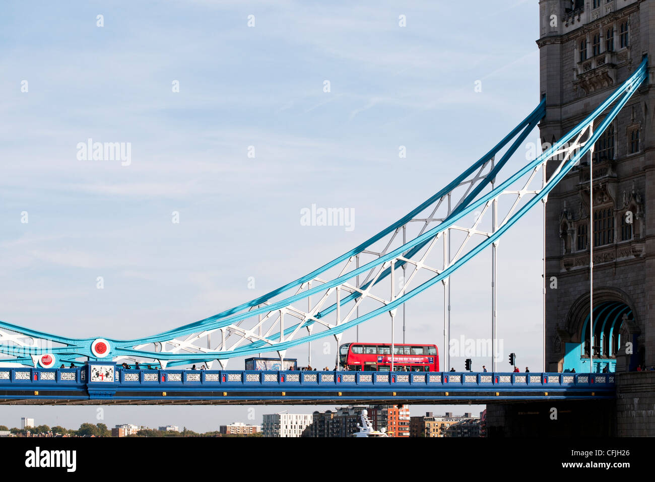 Red London bus on Tower Bridge, London, England, UK Stock Photo - Alamy