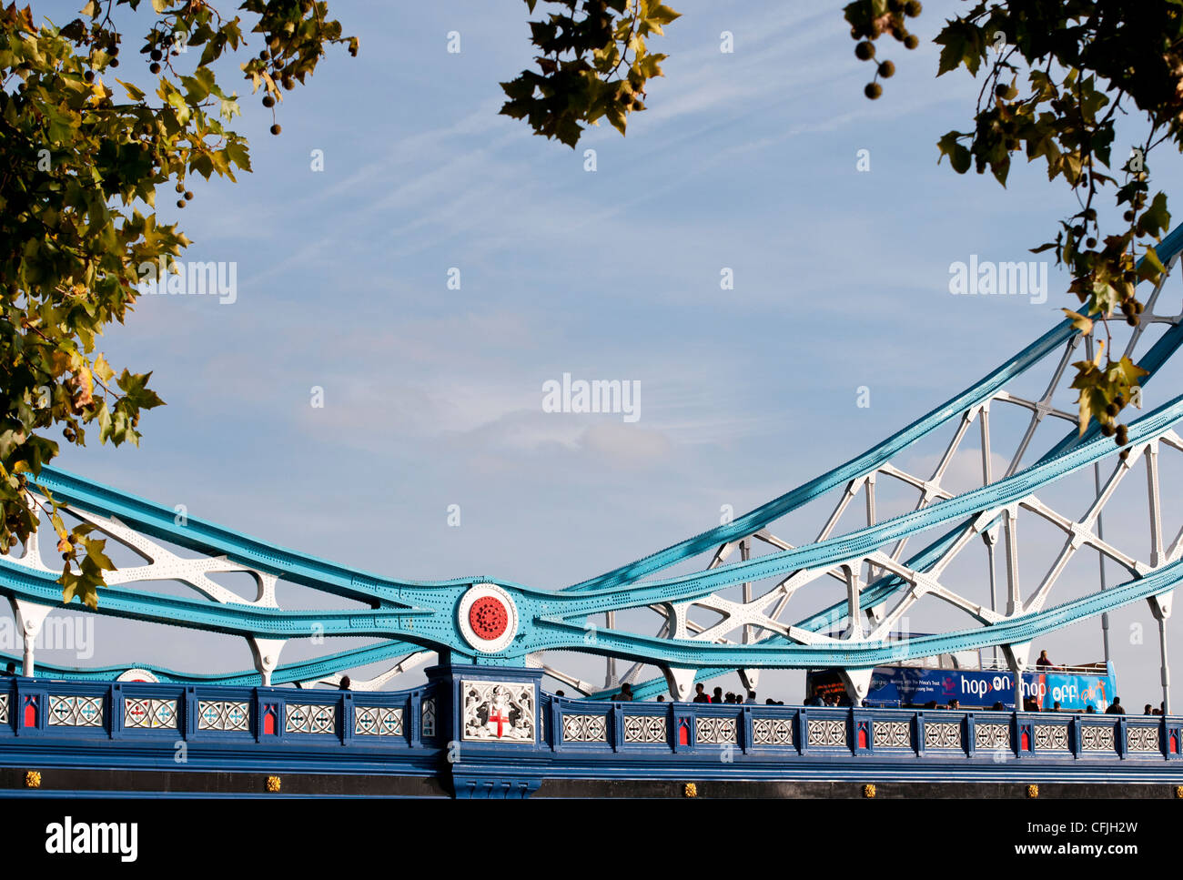 Blue bus on Tower Bridge, London, England, UK Stock Photo - Alamy