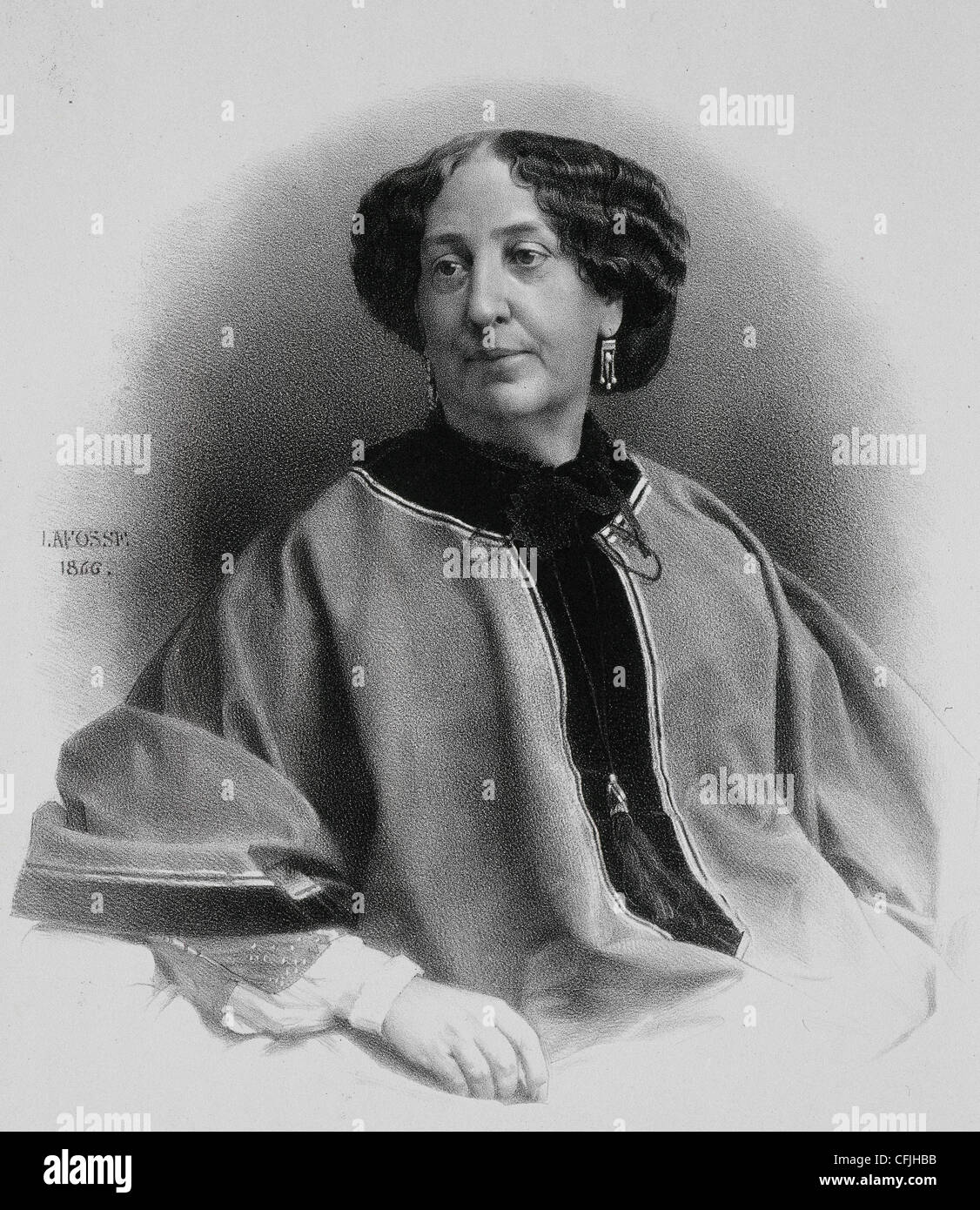 George Sand (1804-1876). French writer. Engraving by Lafosse, 1866 ...