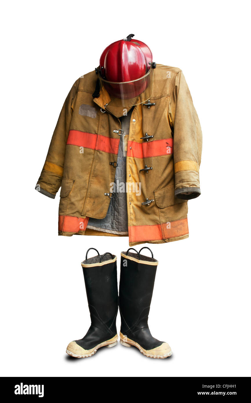 Grunge fireman suit isolated on white background Stock Photo - Alamy
